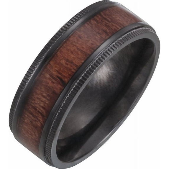 Black Titanium 8 mm Beveled-Edge Teak Wood Inlay Comfort-Fit Band Size ...
