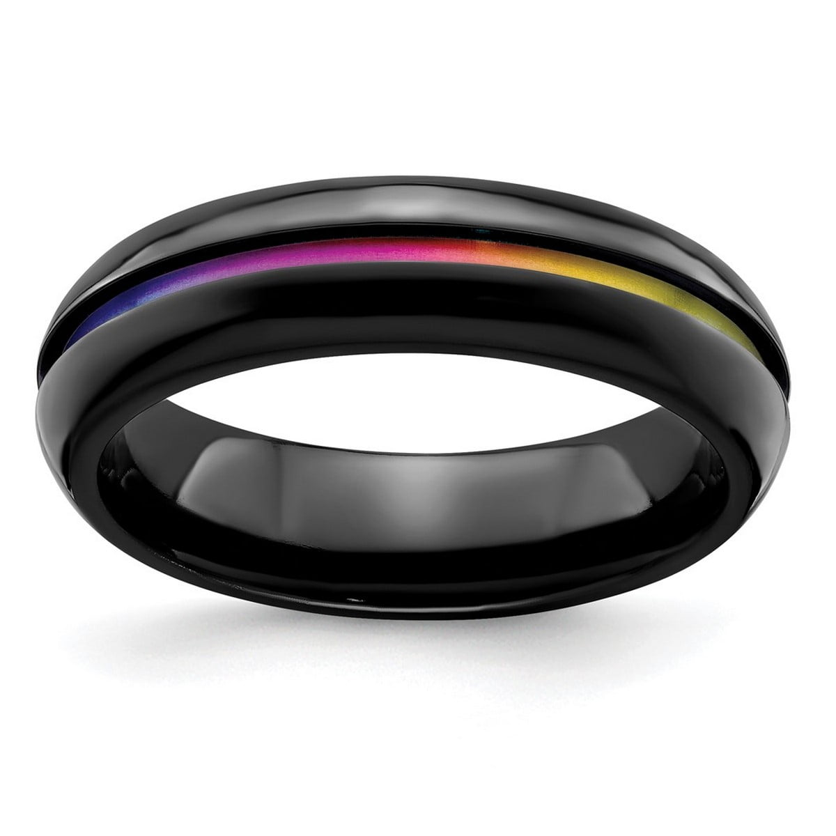 Black Titanium Multi colored Rainbow Anodized Center Polished 6mm Band ...