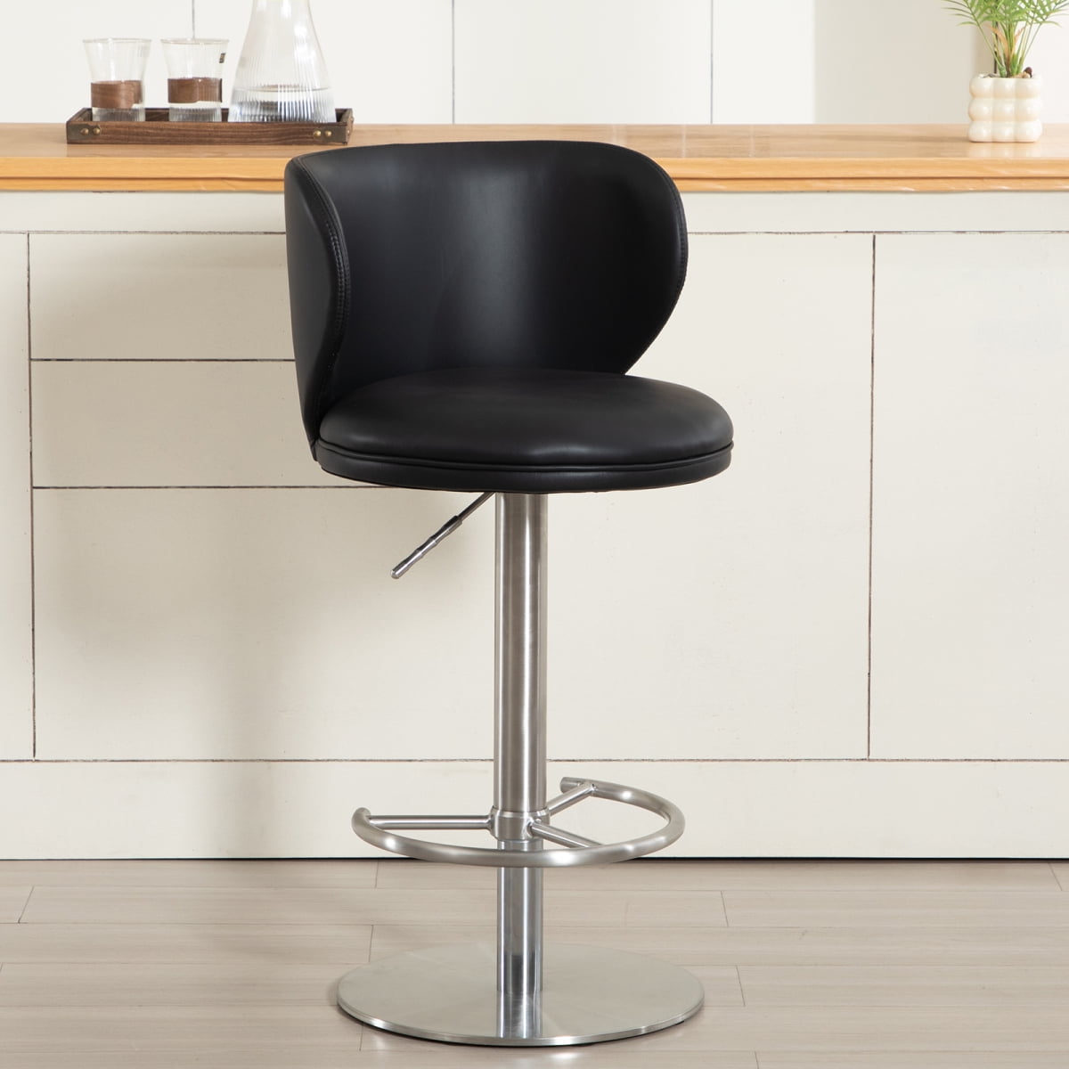 Black Titanium Stainless Steel Bar Stools,Grade Modern Leather Bar ...