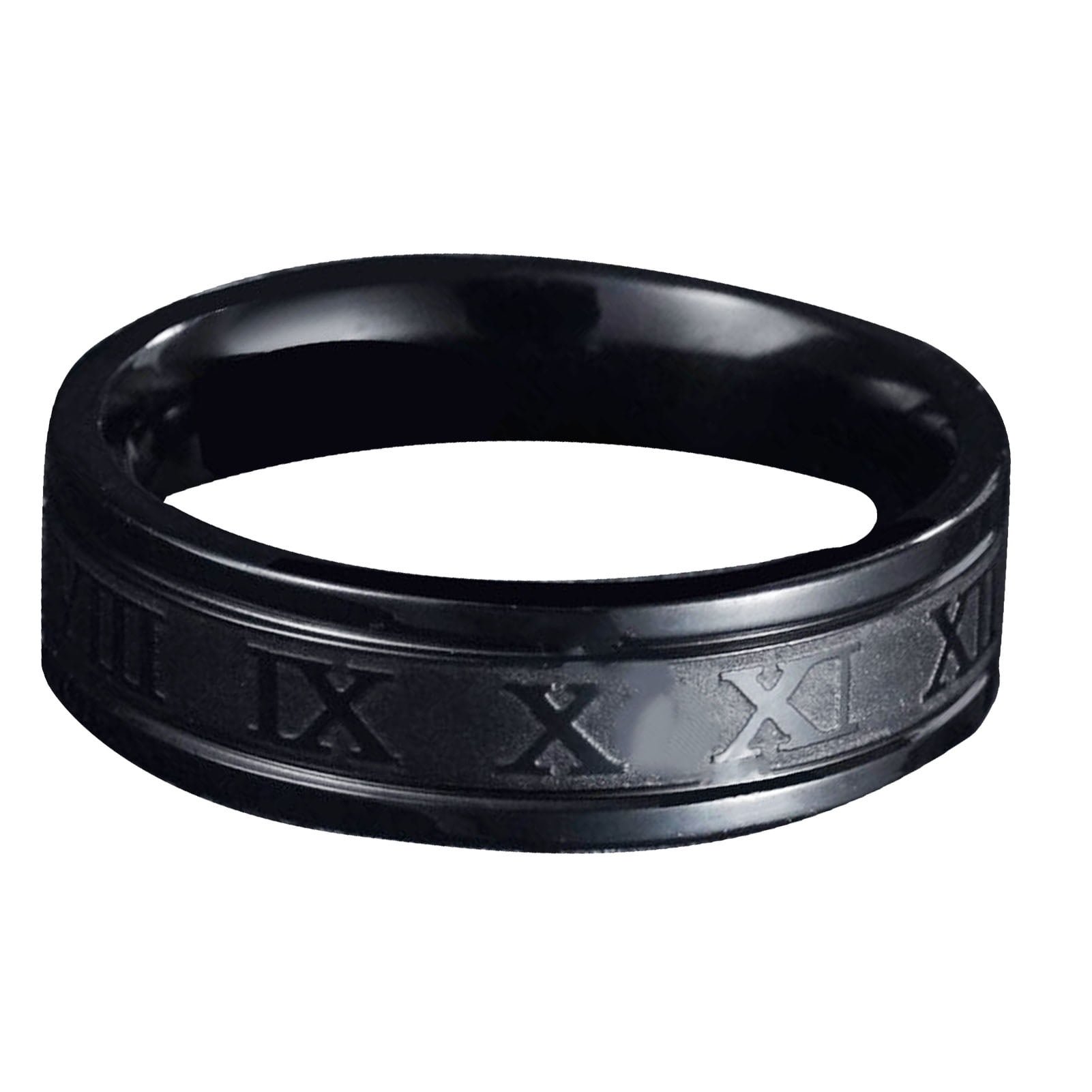 Black Titanium Steel Ring Crafted Fashion Simple Numerals Ring for Men ...