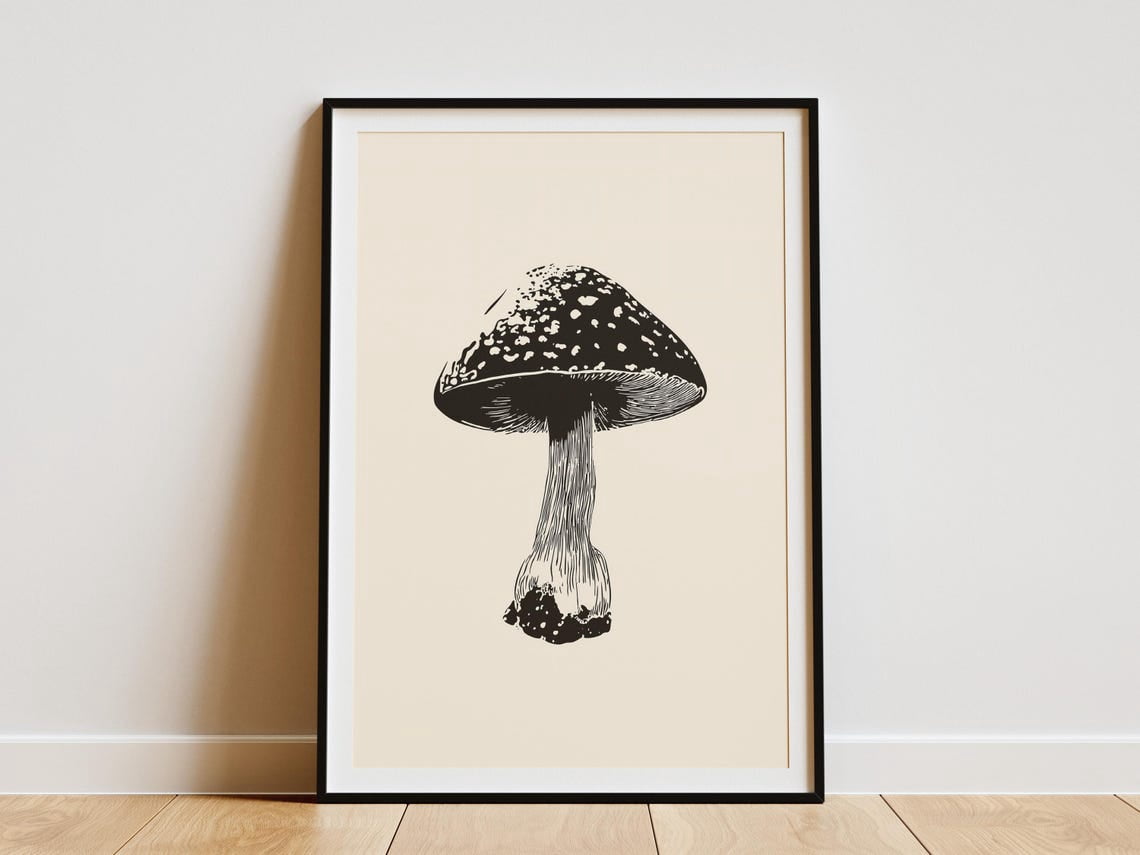 Black Toadstool Mushroom Block Fungi Wall Decor Minimalist Cottagecore ...