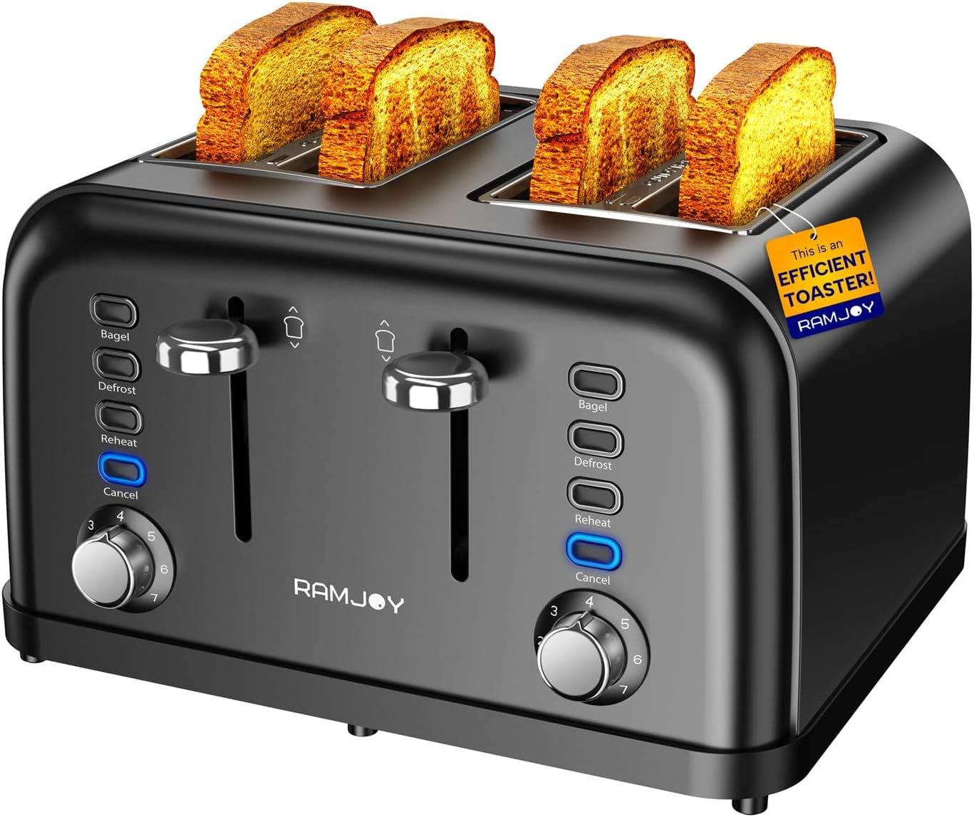 black toaster 4 slice, dual independent controls, extra wide slot ...