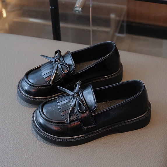 Black Toddler Girls Spring Summer Leather Bow Princess College Style ...