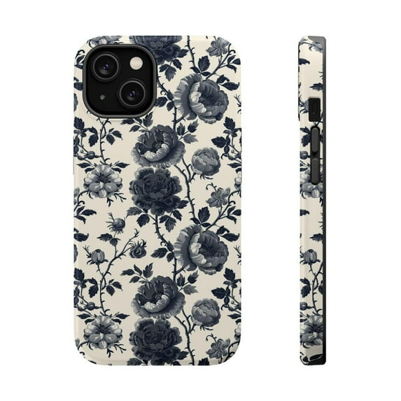 Black Toile de Jouy French MagSafe Floral Phone Case for iPhone 11-17 ...