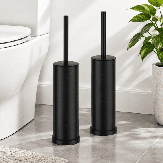 Black Toilet Brush And Holder Set 2 Pack Stainless Steel Heavy Duty ...