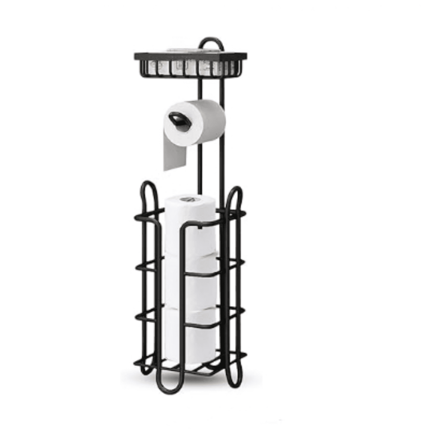 Black Toilet Paper Holder Stand with Shelf – Floor Bathroom Free ...