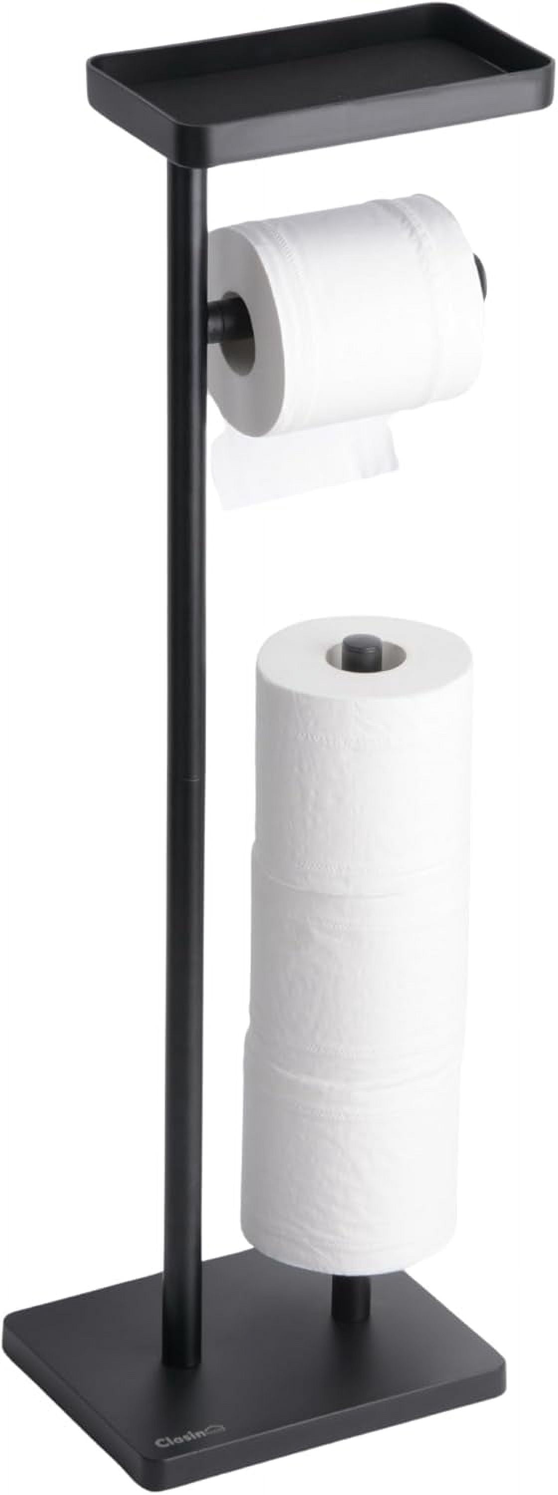 Black Toilet Paper Holder Stand with Metal Top Shelf, Free Standing ...