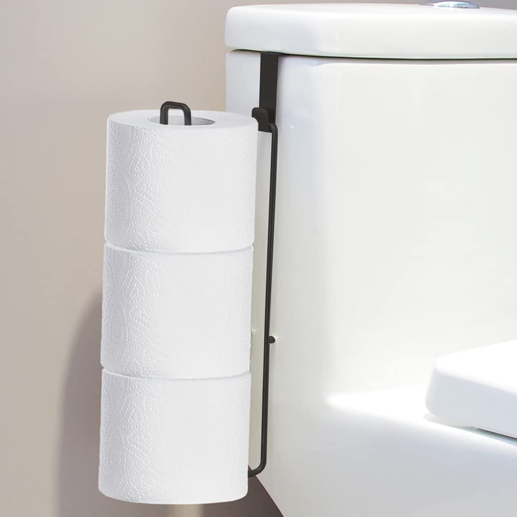 Black Toilet Paper Holder with Storage Extra 3 Roll Tissue, Over The ...