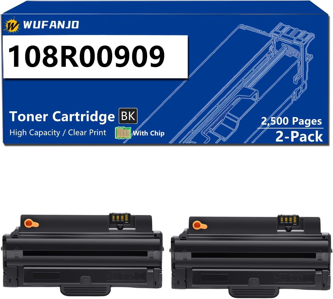 Black Toner Cartridge for 108R00909 108R909 Compatible for Xerox Phaser ...