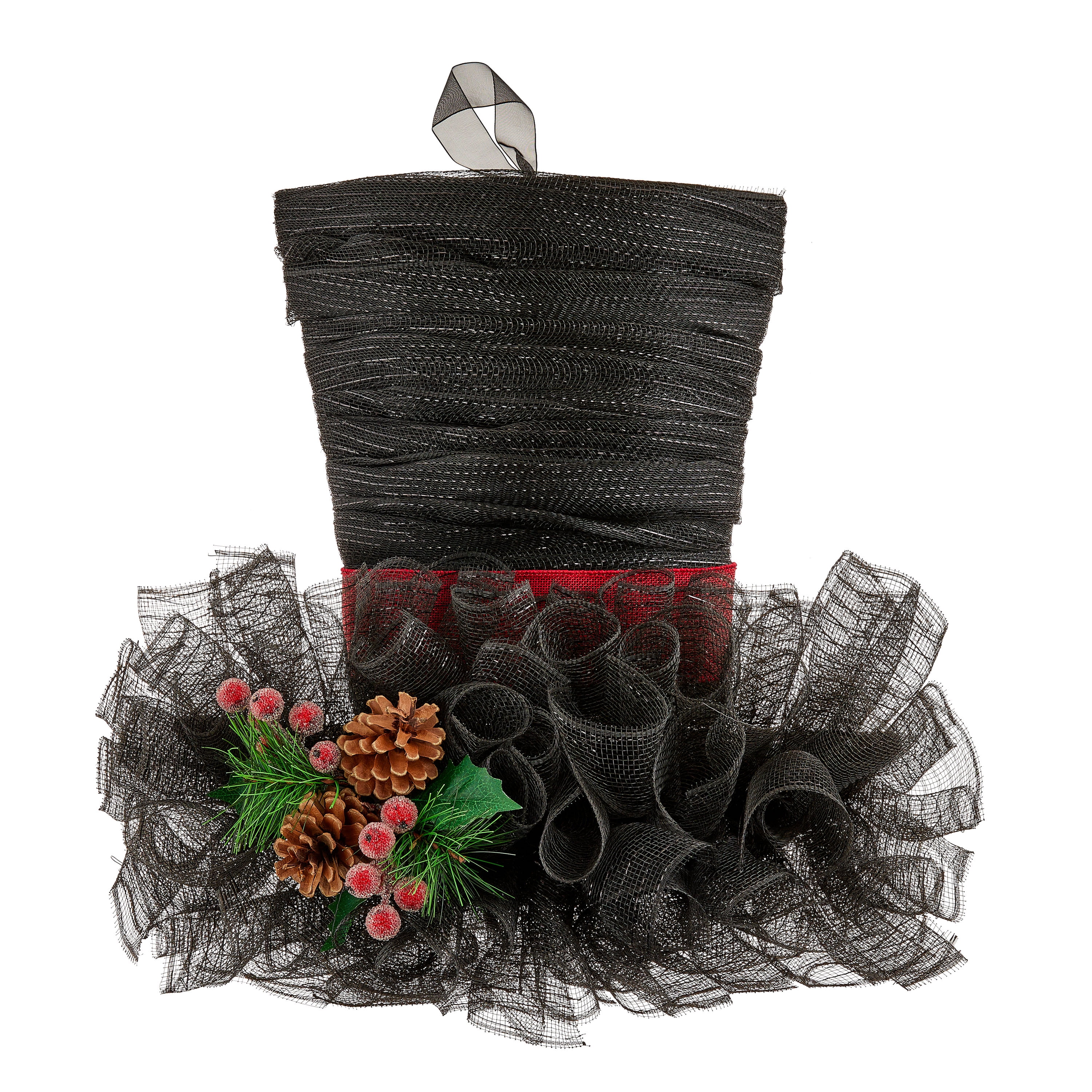 Black Top Hat Mesh Christmas Wreath, 20 in, by Holiday Time - Walmart.com