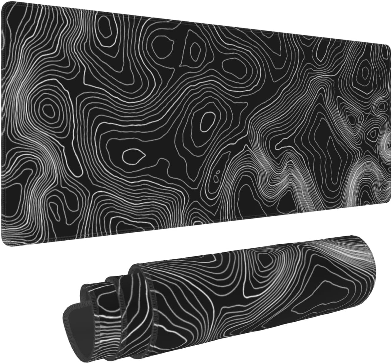 Black Topographic Contour Gaming Mouse Pad 31.5x11.8 XL Minimalist Cool ...