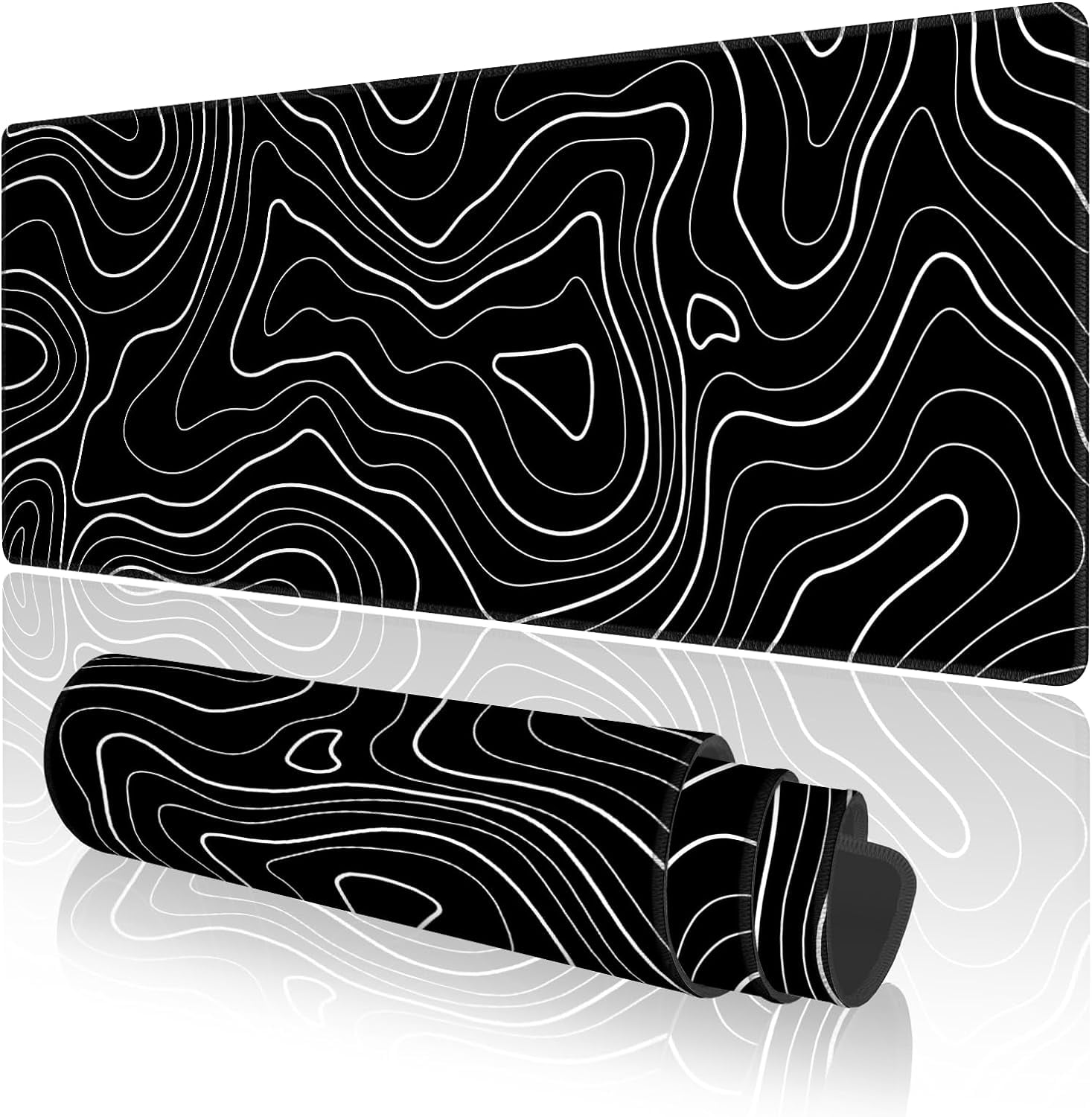 Black Topographic Contour Large Gaming Mouse Pad with Anti-Slip Base ...