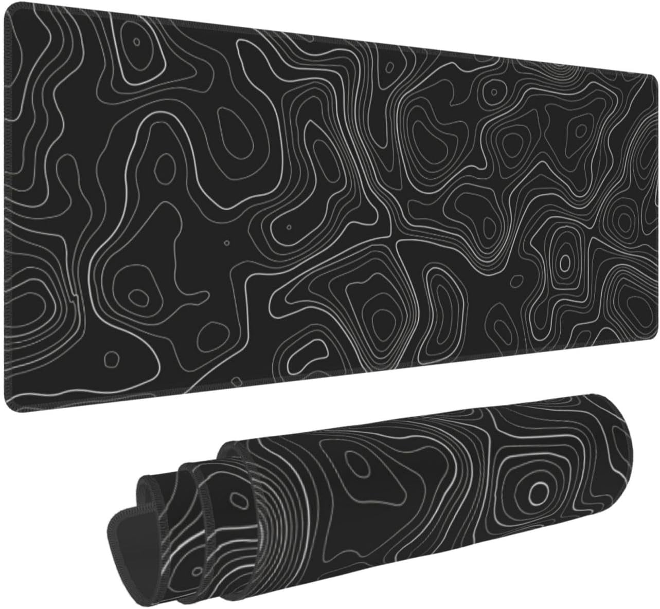 Black Topographic Contour Map Geography Wavy Gaming Keyboard Mouse Pad ...