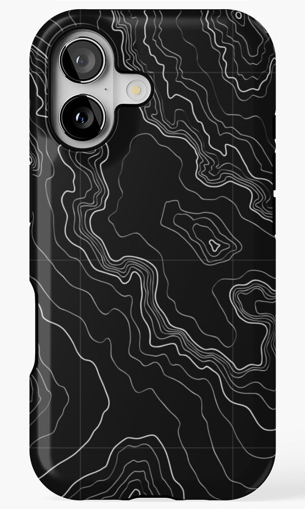 Black Topography Map Terrain Phone Case for iPhone 11 12 13 14 15 16 17 ...