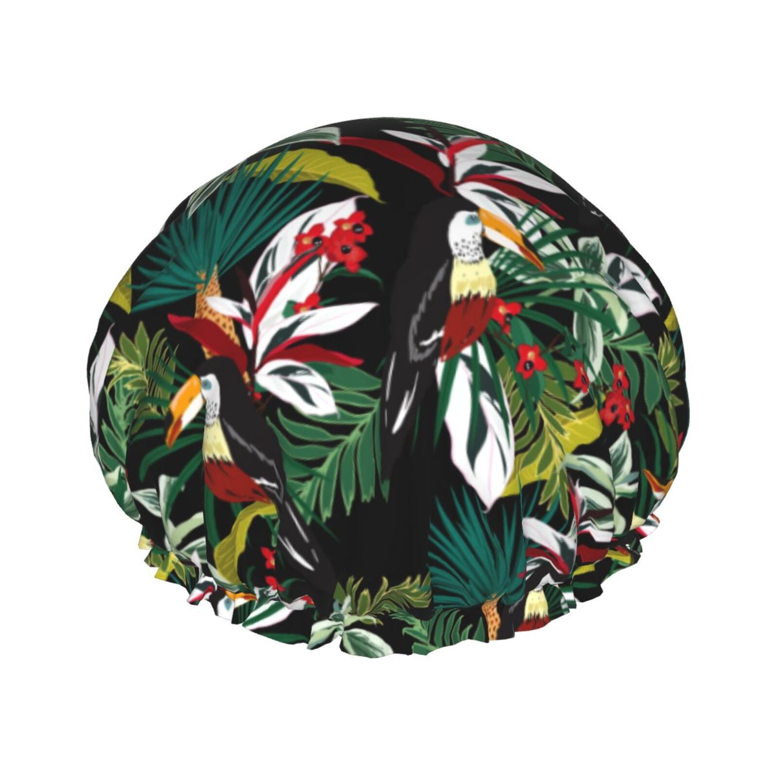 Black Toucan Flower Plant Shower Cap for Women, Double Waterproof ...