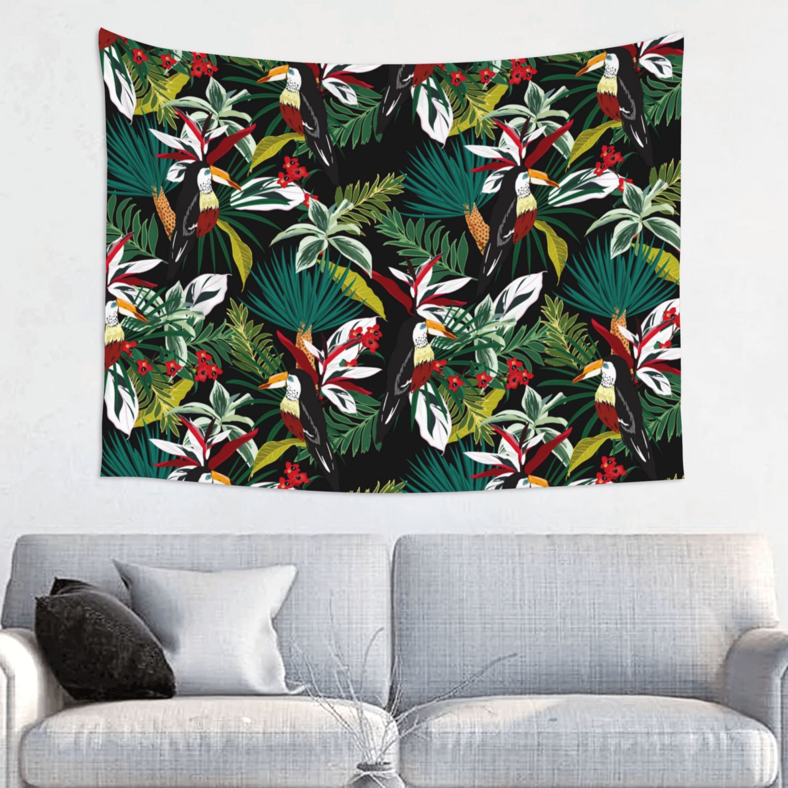Black Toucan Flower Plant Tapestry Wall Hanging, Wall Tapestry for ...