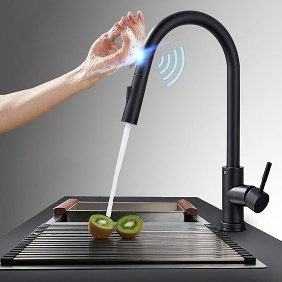 Black Touchless Kitchen Faucet Touch Sensor Activated Pull Out Sprayer ...