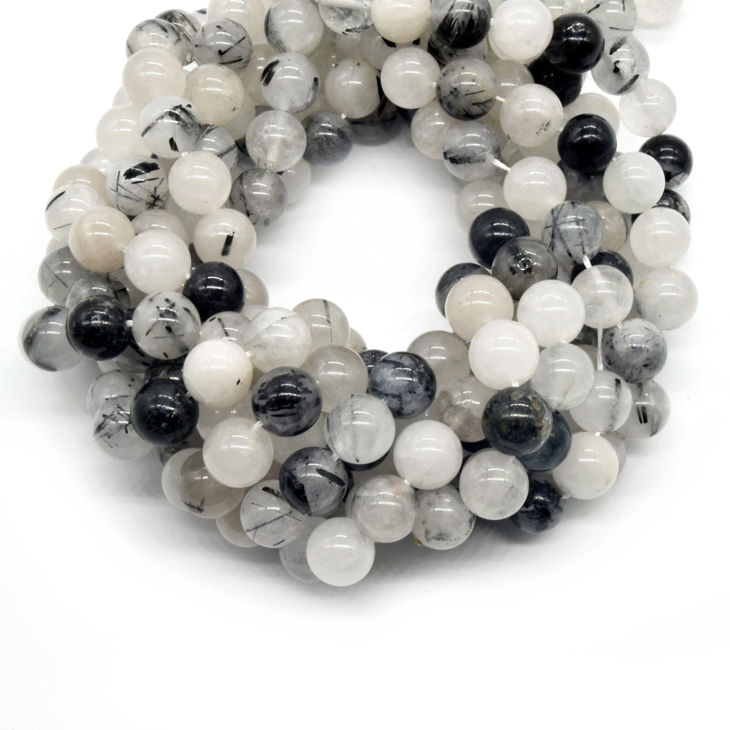 Black Tourmalinated Quartz Beads | Natural Smooth Black Rutilated ...