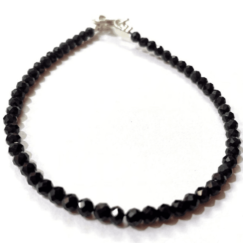 Black Tourmaline 3-3.5mm Round Shape Faceted Cut Beads 7 inch Silver ...
