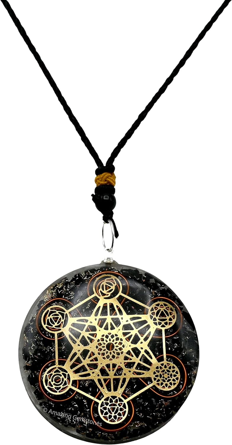Black Tourmaline Orgonite Chakra Metatron Cube Pendant Necklace for Men ...