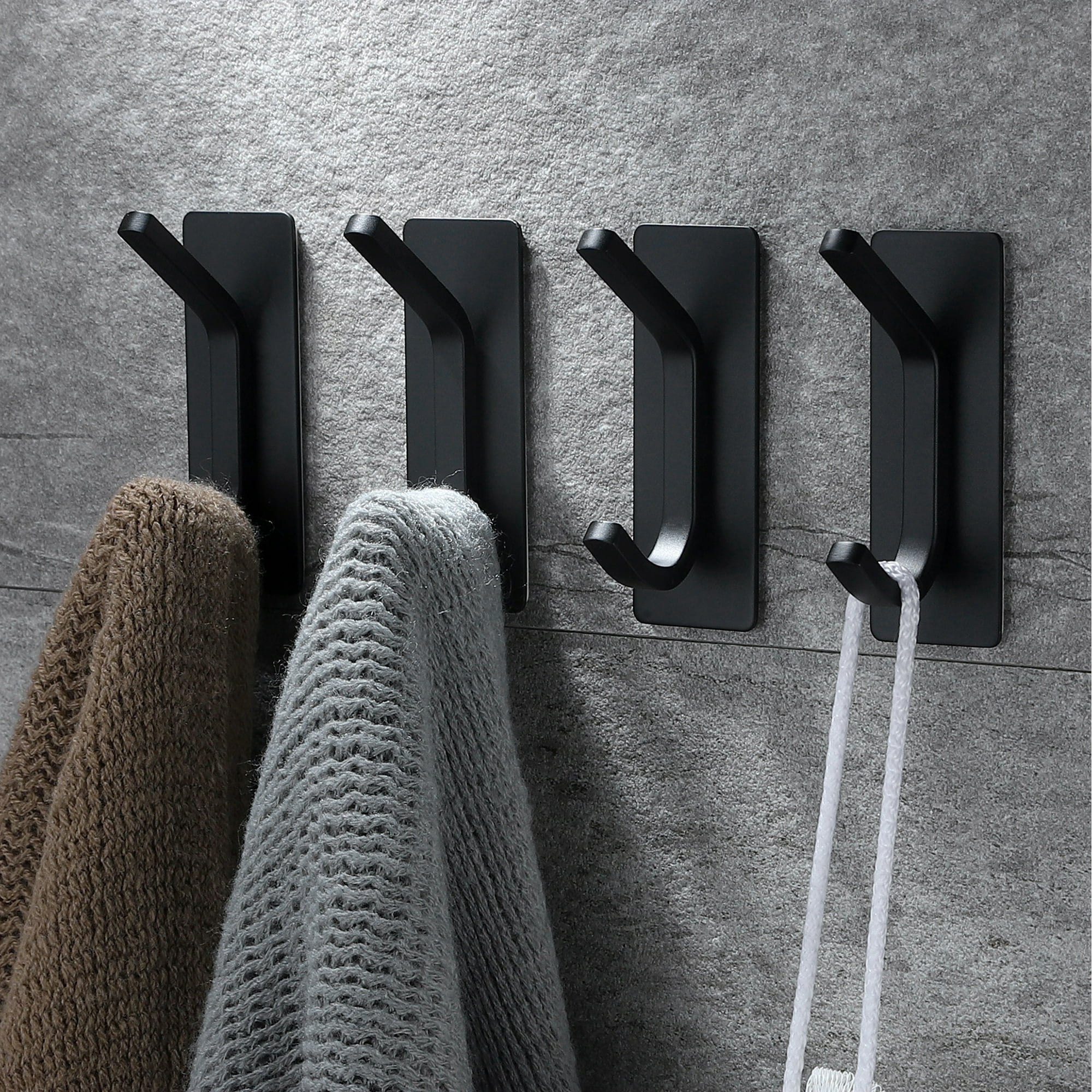 Black Towel Hook Adhesive Hanger Wall Hooks Stick on Bathroom and ...