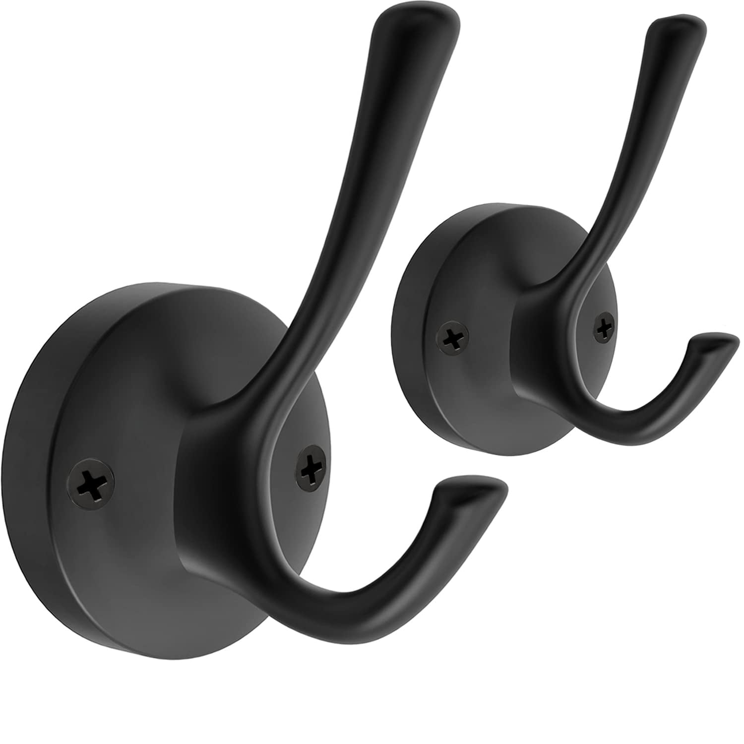 Black Towel Hooks 2 Pack Coat Robe Hook Heavy Duty Metal Double ...
