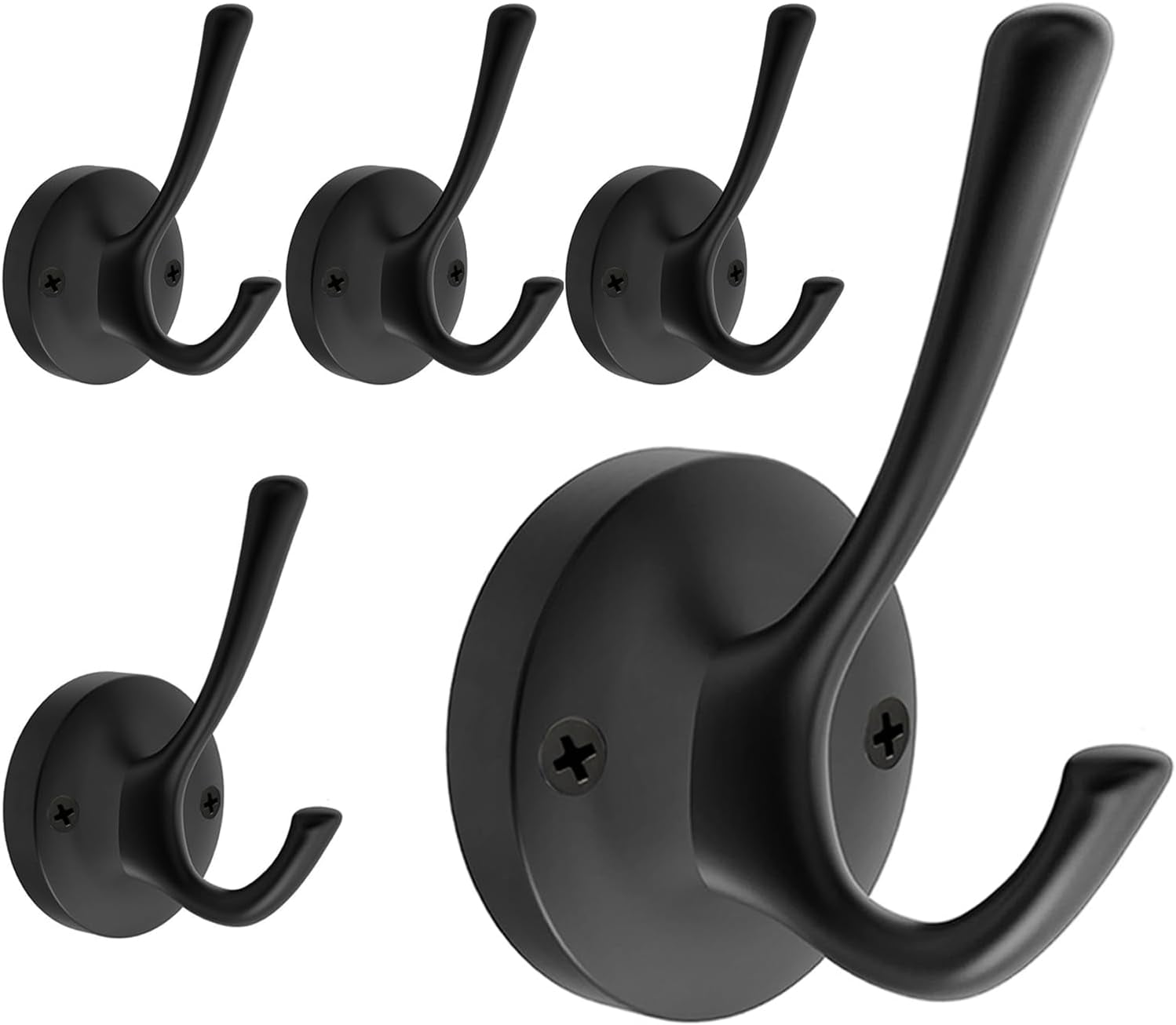 Black Towel Hooks for Wall, 5 Pack Coat Robe Hook Heavy Duty Metal ...