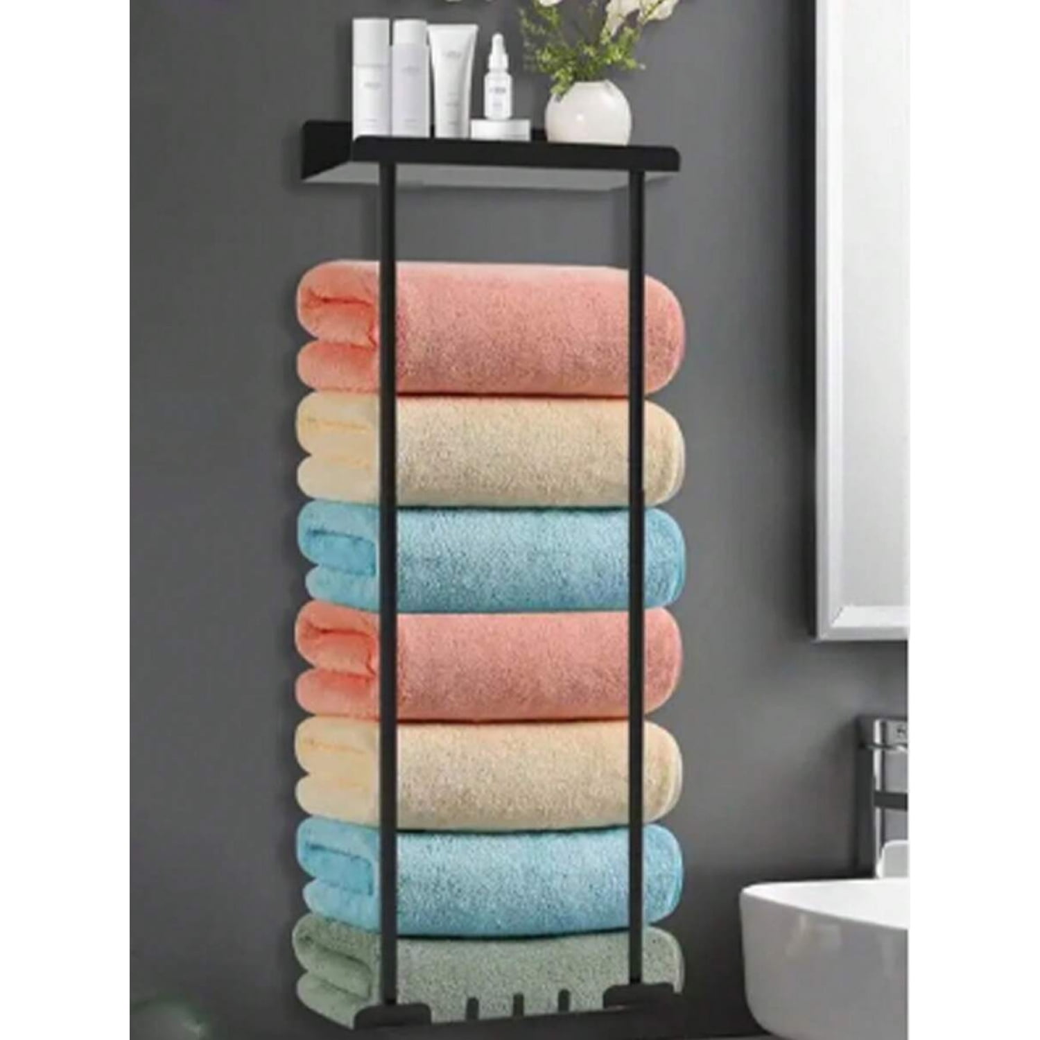Black Towel Racks Space Saving Vertical Hanging Towel Rack, Sturdy ...