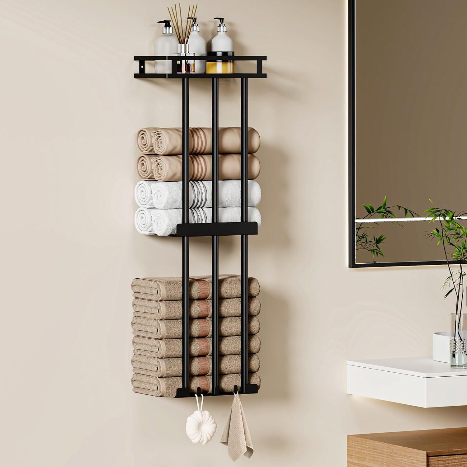 Black Towel Racks for Bathroom Wall Mounted,3 Tier Bathroom Storage ...