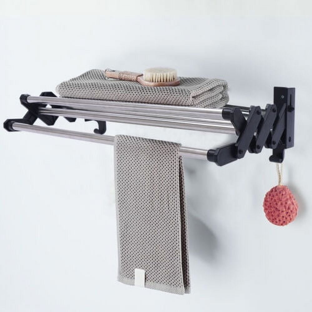 Black Towel Storage Rack Retractable Wall Mounted Stainless Steel ...