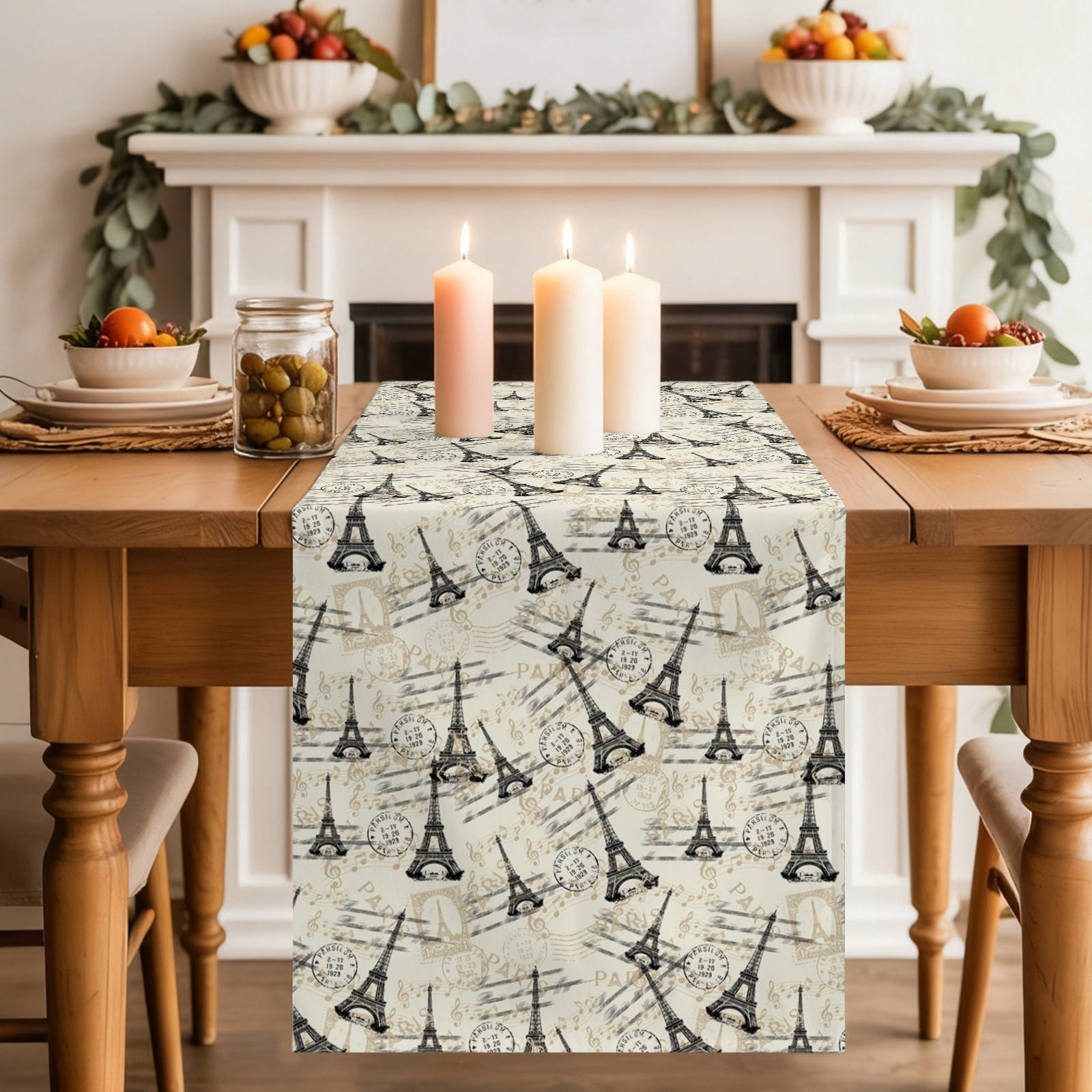 Black Towers Table Runner 13x108 Inch Romantic Black Paris Tower Beige ...