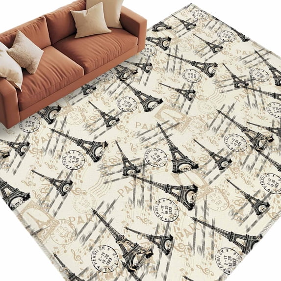 Black Towers Washable Living Room Rugs 6'x9', Romantic Black Paris ...