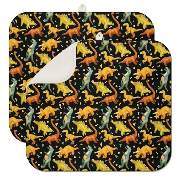 Black Toy Like Dinosaurs Pattern Dish Drying Mat for Kitchen 1 Pack ...