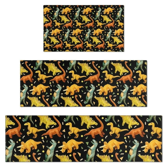 Black Toy Like Dinosaurs Pattern Kitchen Rugs Sets Of 3,Kitchen Runner ...