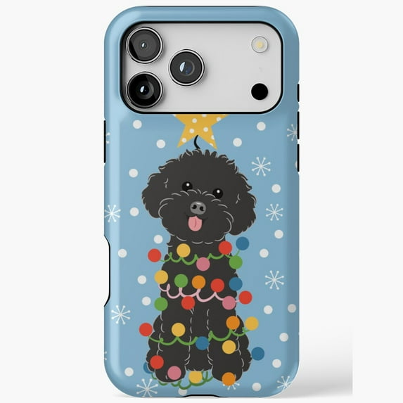 Black Toy Poodle Dog Christmas Tree Case for iPhone 11 12 13 14 15 16 ...