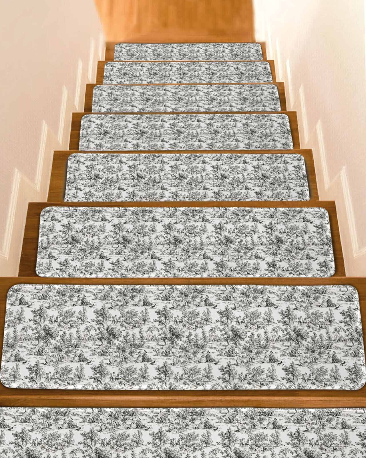 Black Tree Leaf Non-Slip Stair Treads for Wooden Steps, 15 Pack-8x30in ...