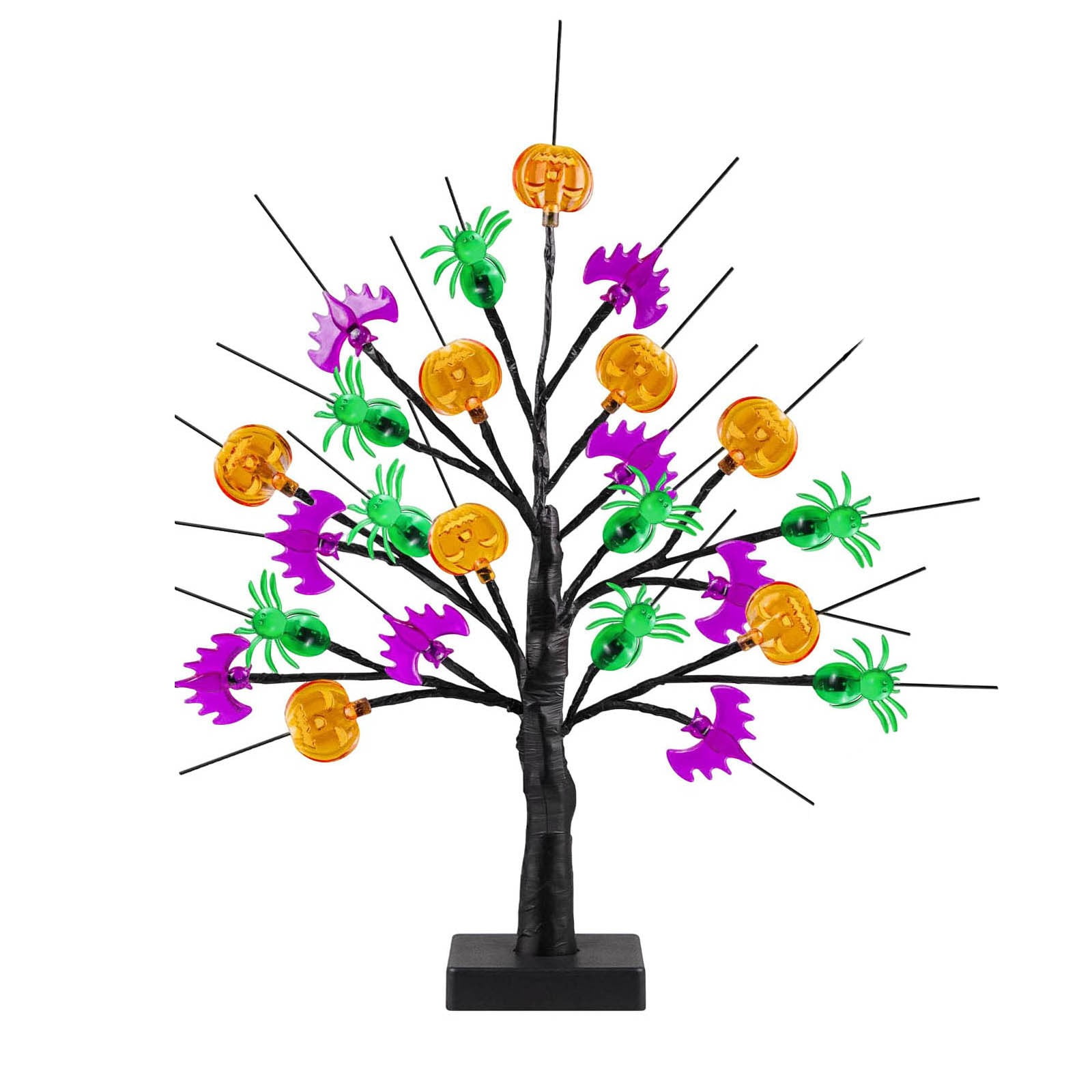 Black Tree Lighted Table Decor With Timer Pumpkin Bat Lights USB ...