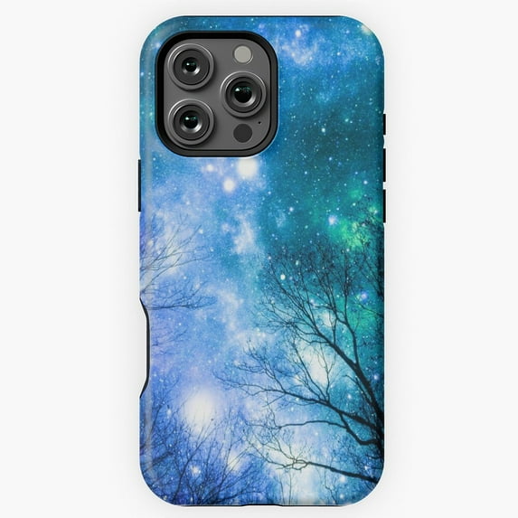 Black Trees Blue Teal Space Fun iPhone Case 17 11 12 13 14 15 16 Pro ...