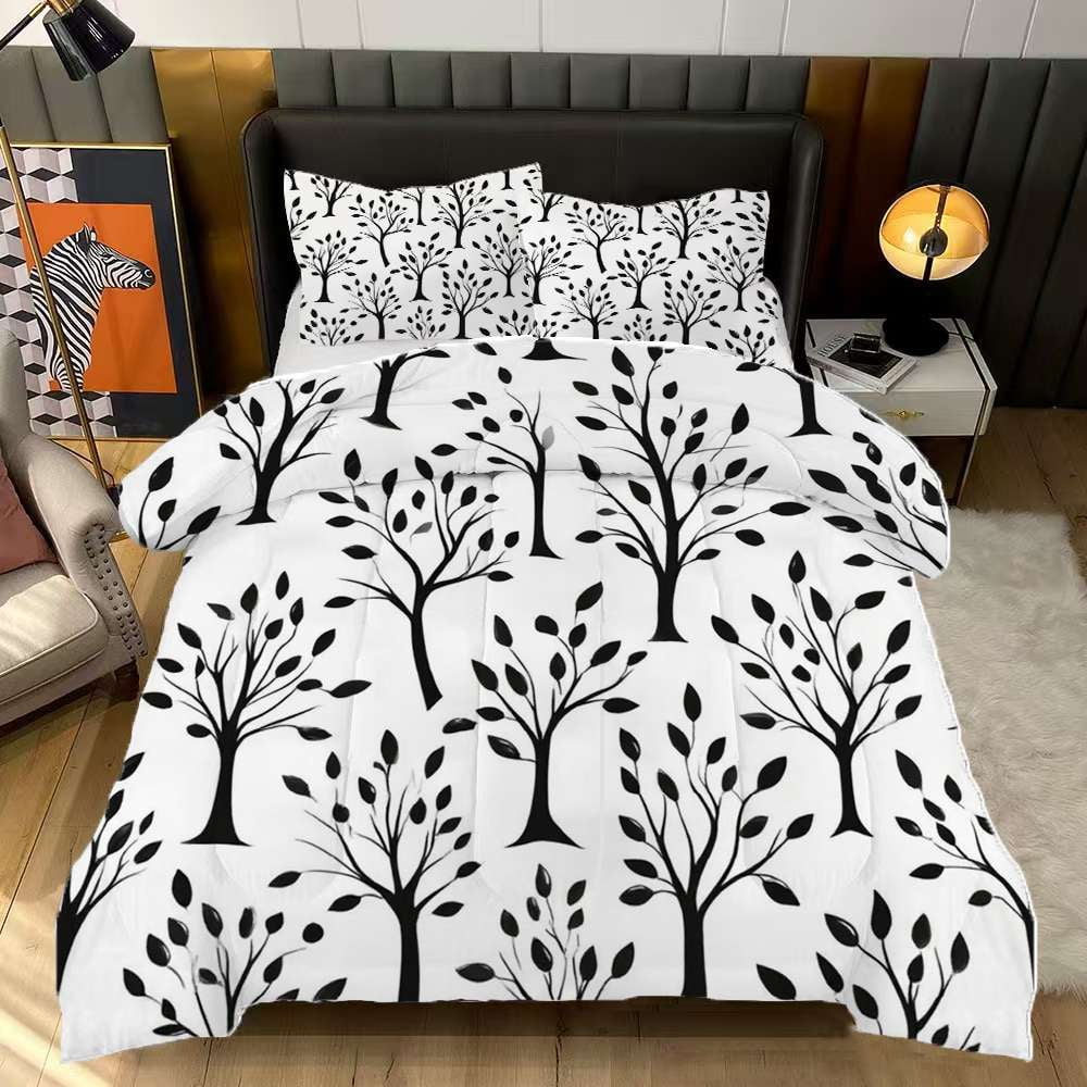 Black Trees White Background Seamless Pattern Comforter Set Full Size ...