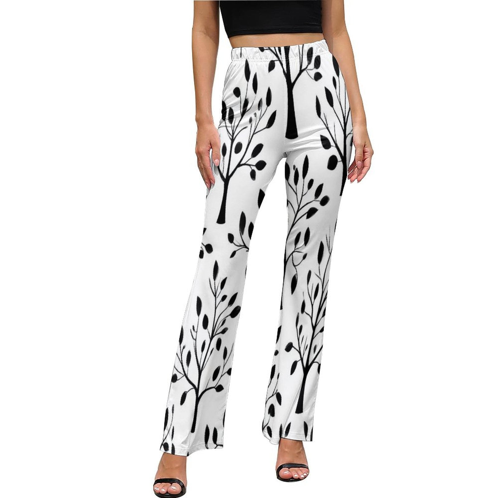Black Trees White Background Seamless Pattern High Waisted Casual ...
