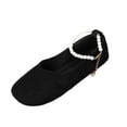 Black Trendy Pearl Buckle Round Toe Flats With Flexible Sole For Ladies ...