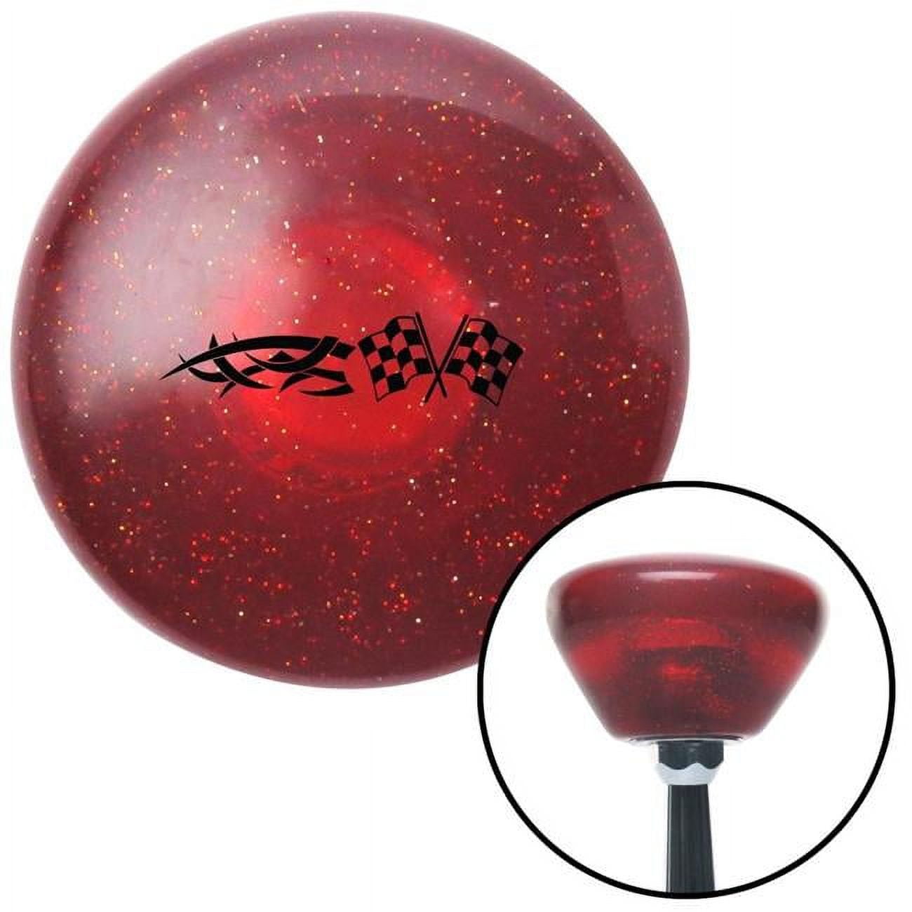 Black Tribal Sign & Racing Flags Red Retro Metal Flake Shift Knob with ...