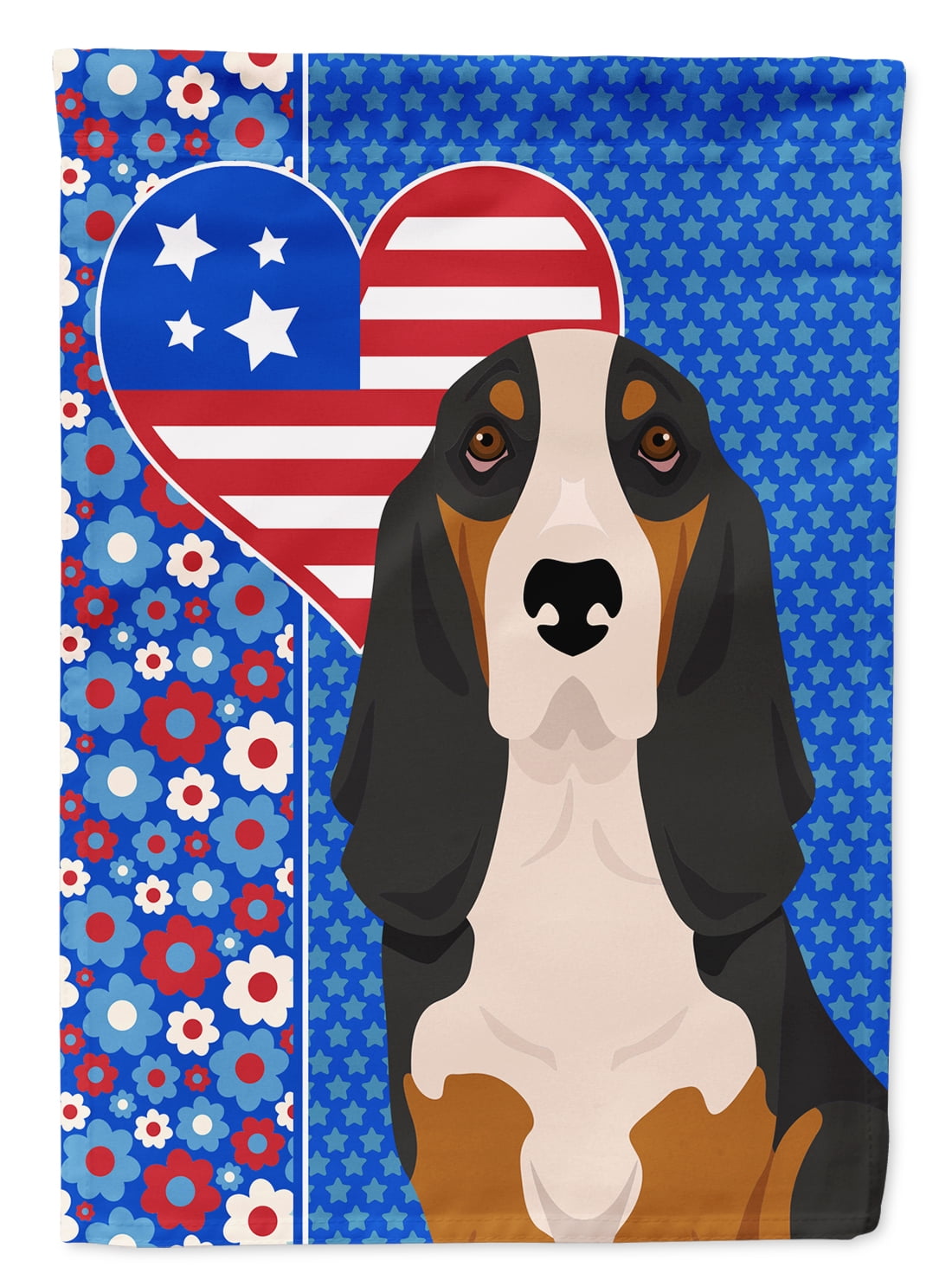 Black Tricolor Basset Hound USA American Flag Canvas House Size ...