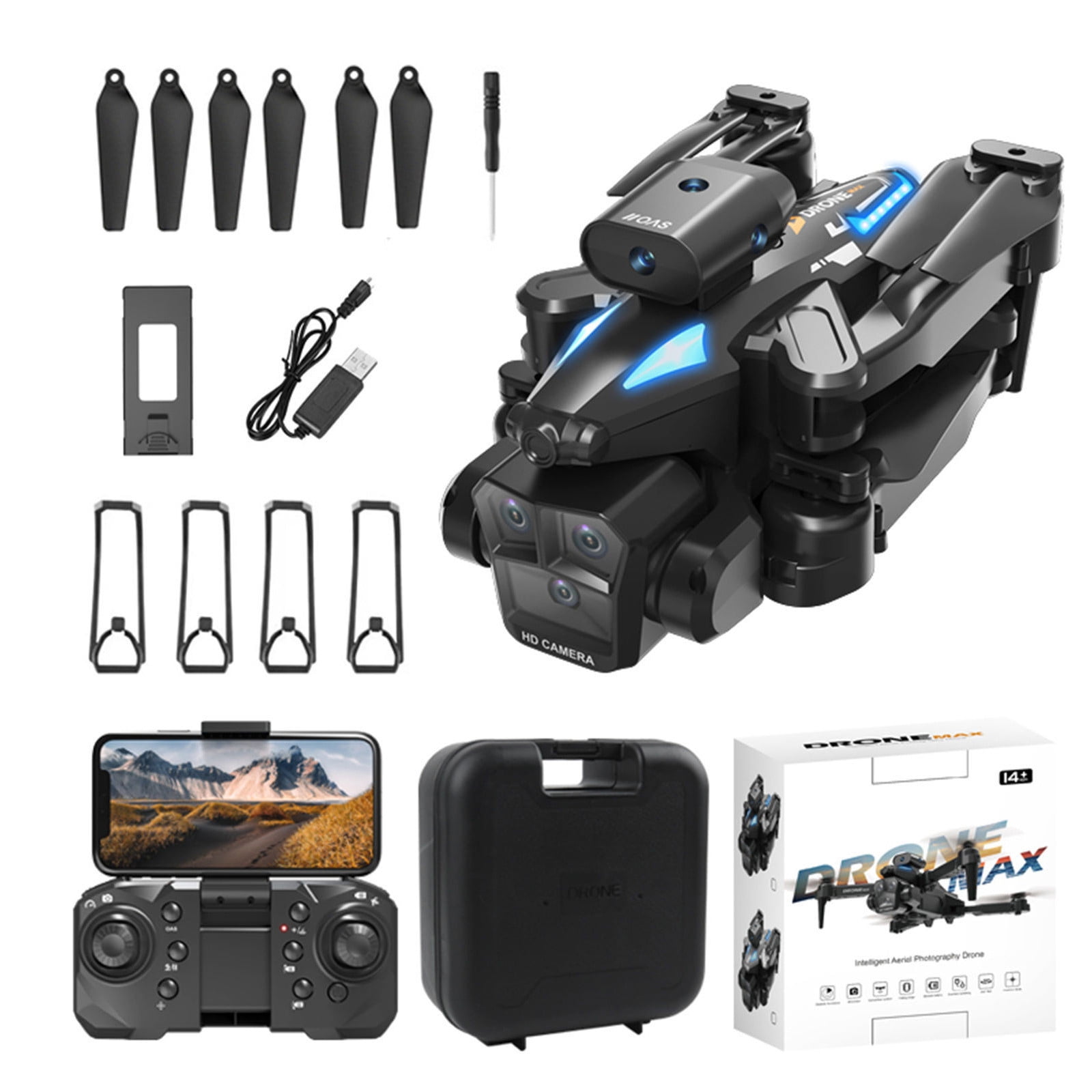 Black Triple Camera Drone With Auto Return, Hd Aerial Photography ...