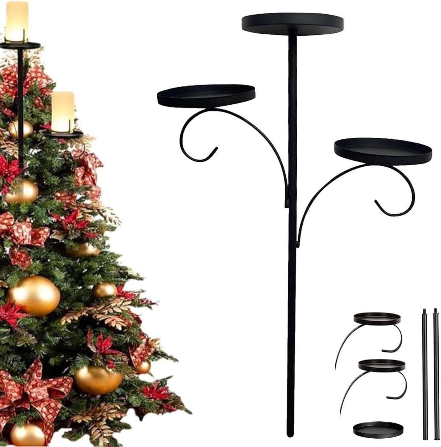 Black Triple Christmas Tree Topper – 35.4" 3-Tier Candle Holder ...