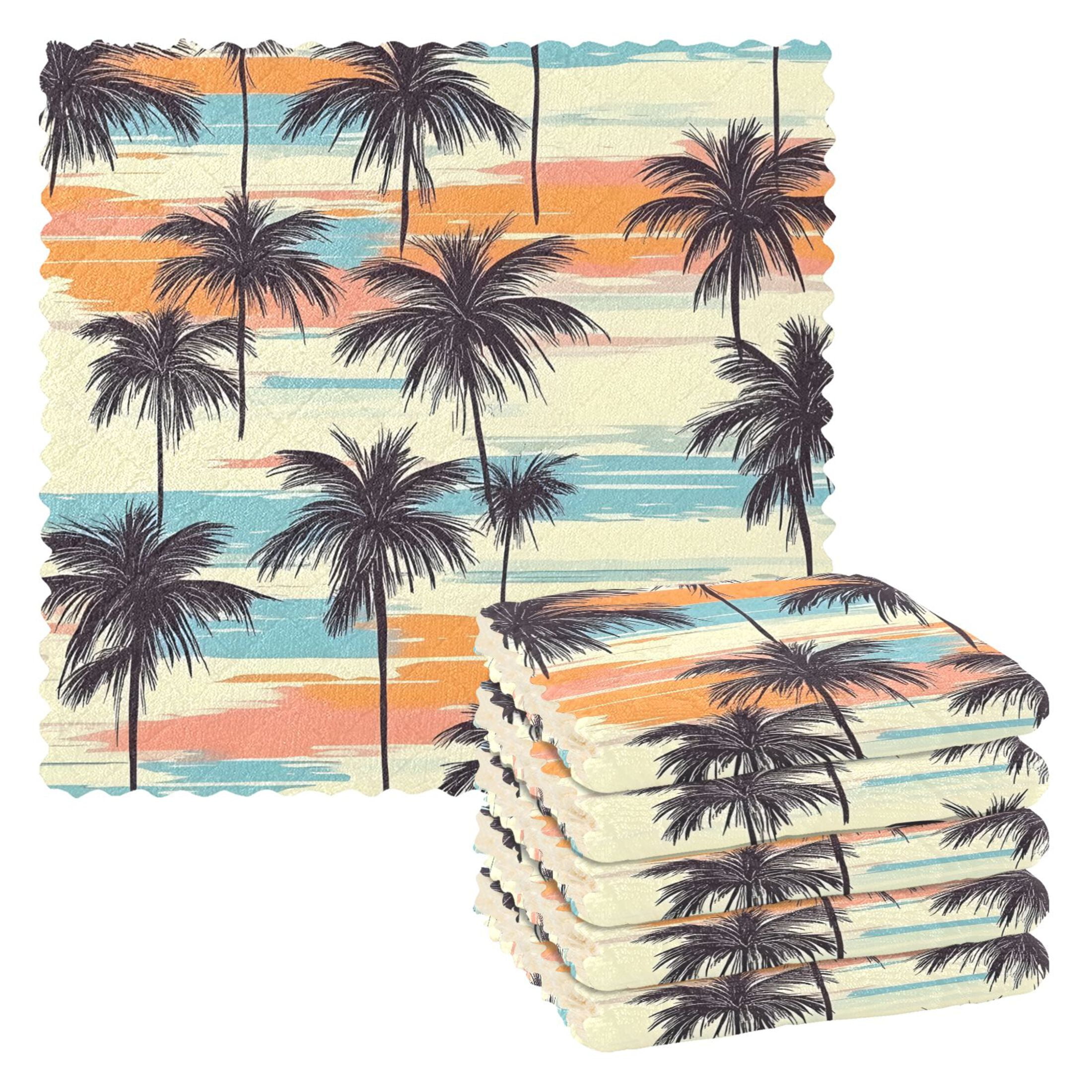 Black Tropical Palm Tree Kitchen Cloth Dish Towels for Drying Washing ...