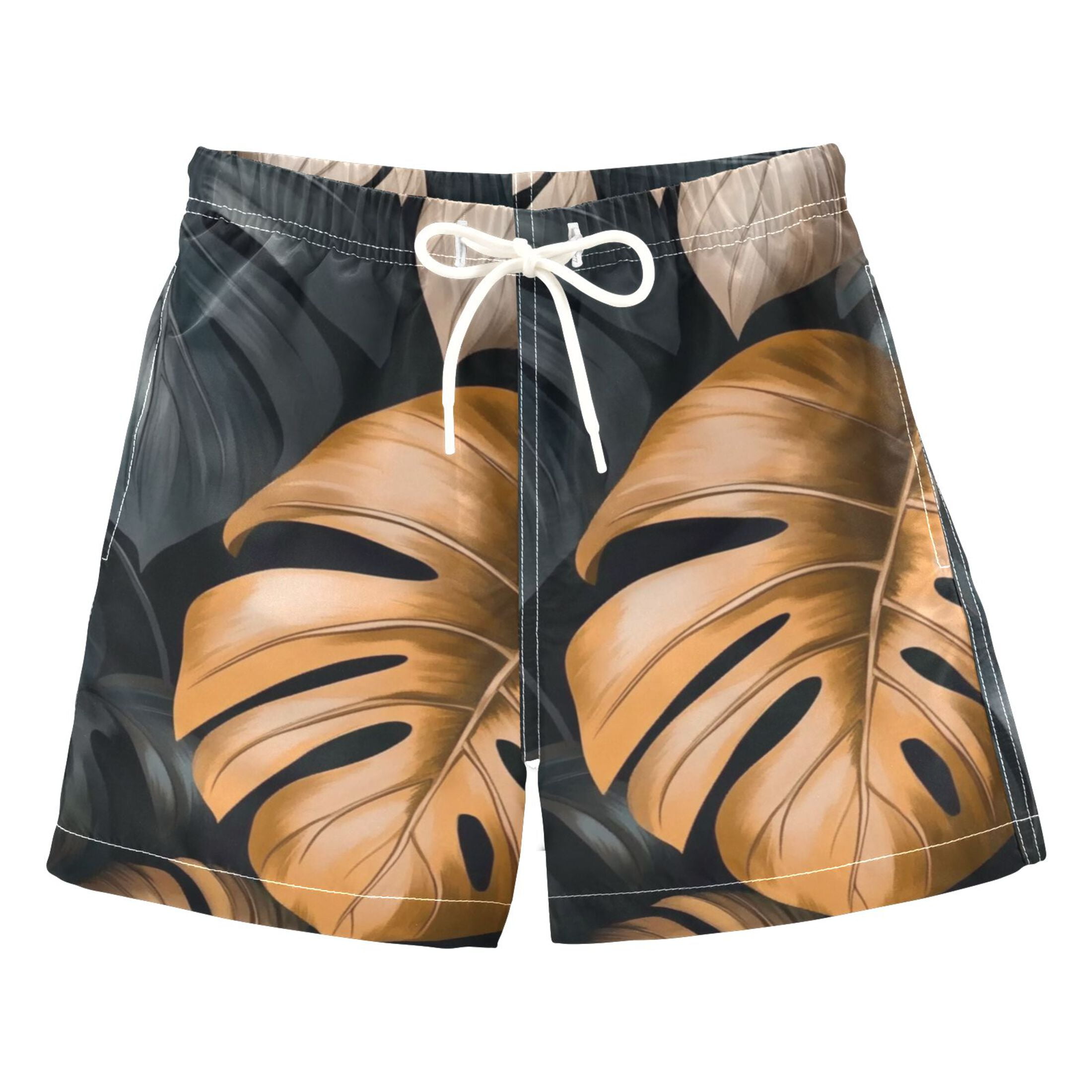 Black Tropical Plants Boys Swim Trunks Quick Dry Boy Swim Shorts for 3 ...