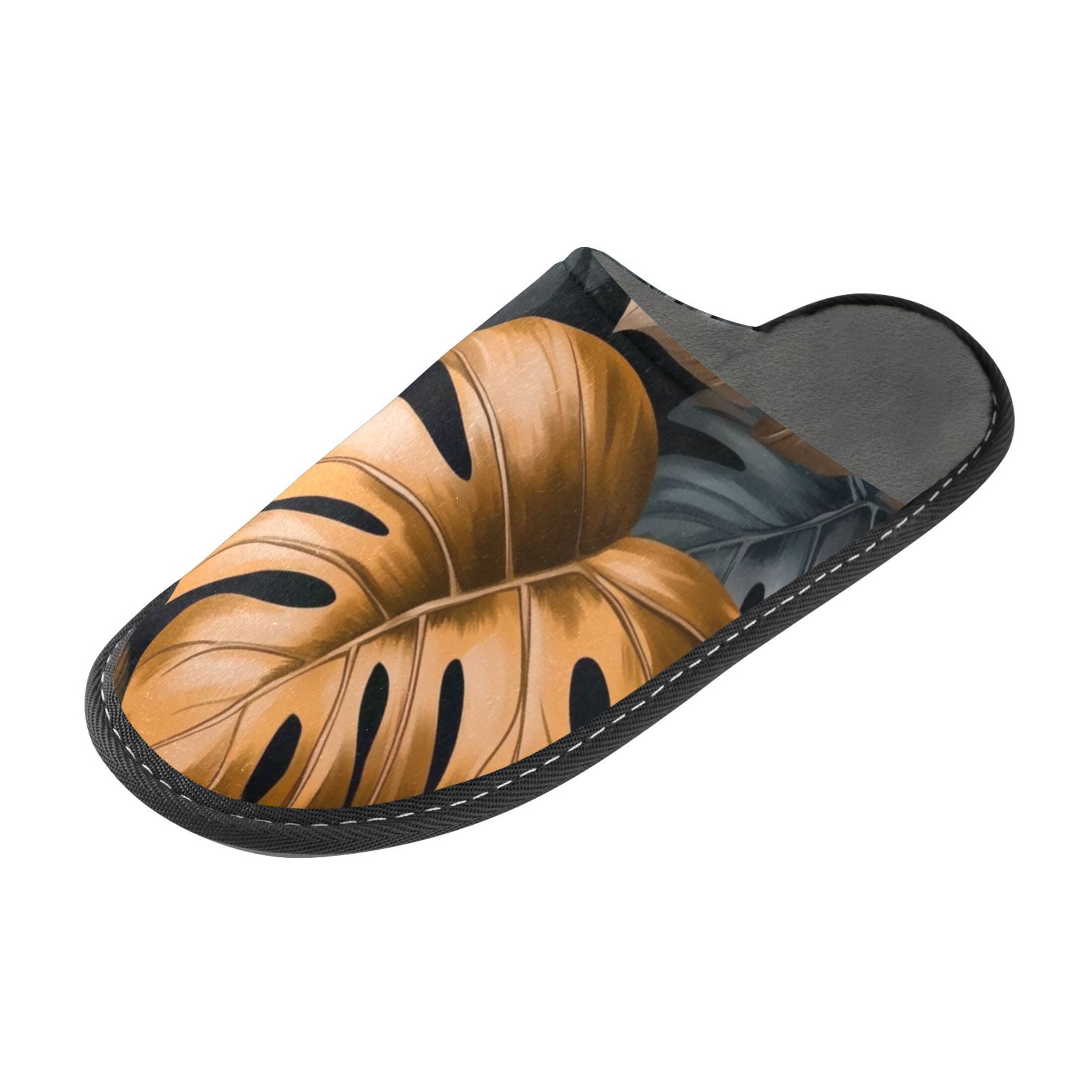Black Tropical Plants Slippers for Women Men House Shoes for Indoor ...