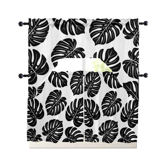 Black Tropical Summer Kitchen Curtains Sets for Windows 3 Piece ...