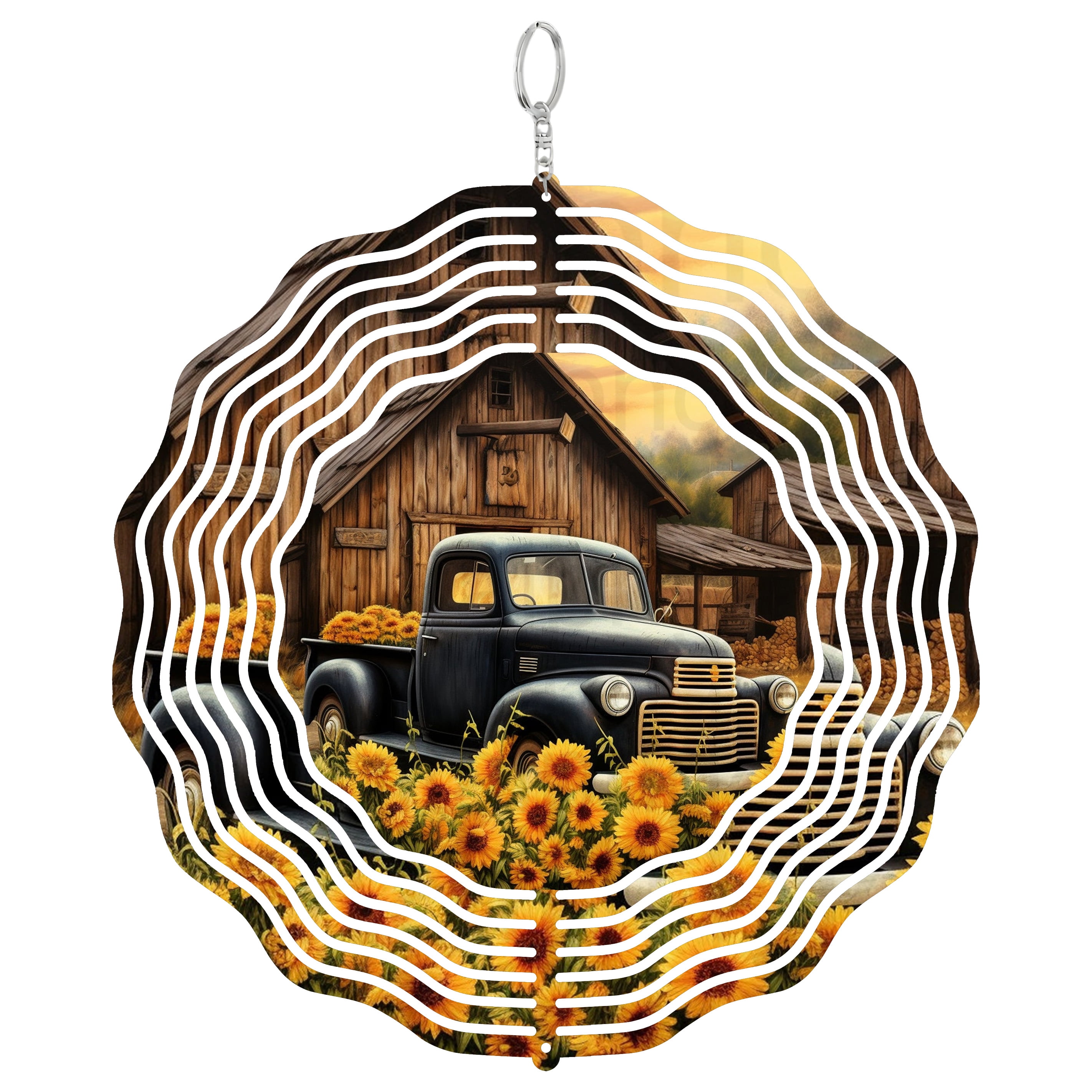 Black Truck Fall Farm Barn 3D Wind Spinner Kinetic Hanging Garden Decor ...